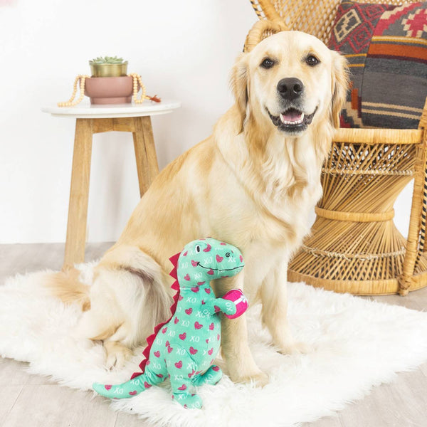 Hugs & Kisses T-Rex Dog Toy – Bespoke Hearts